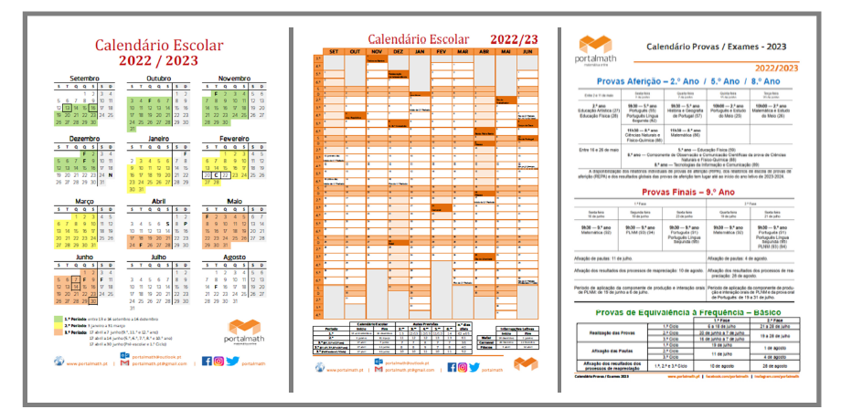 Calendário Escolar - 2022/23 - portalmath.pt - Matemática Online